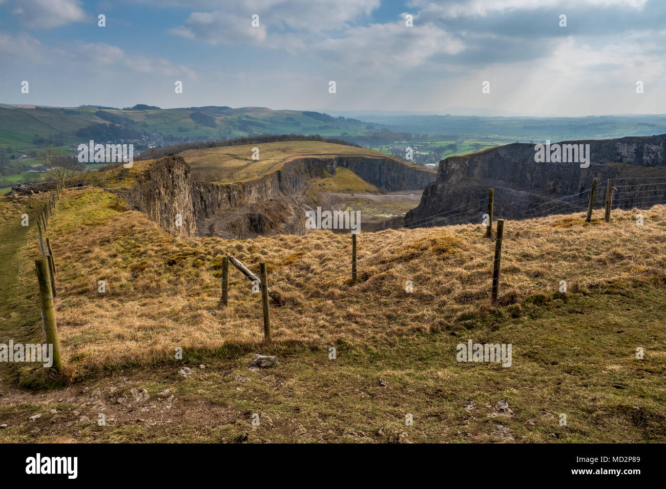 Giggleswick Quarry looking back towards the Yorkshire Dales town of ...