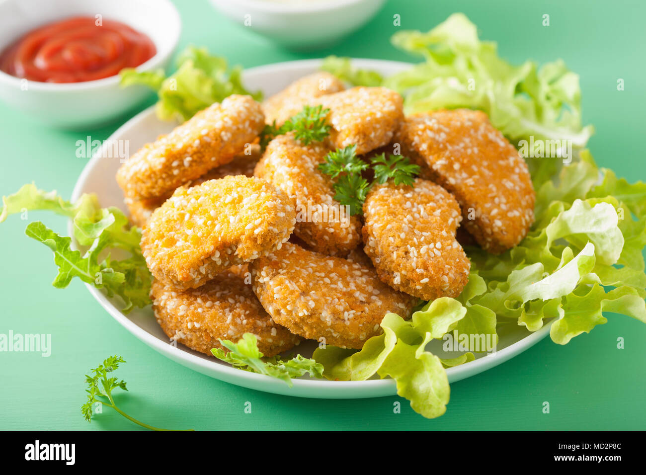 vegan soy nuggets healthy meal Stock Photo - Alamy