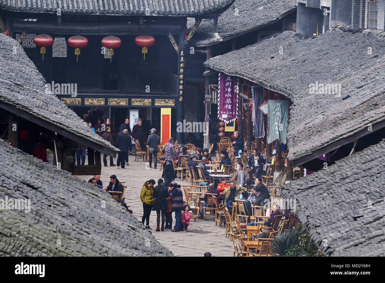 China, Sichuan province, ancient town around Chengdu, old tea house ...