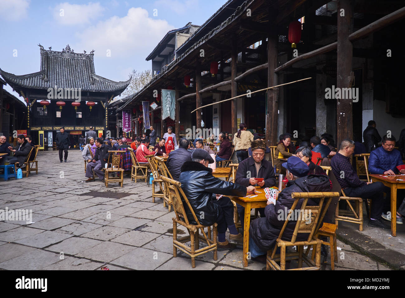 China, Sichuan province, ancient town around Chengdu, old tea house ...