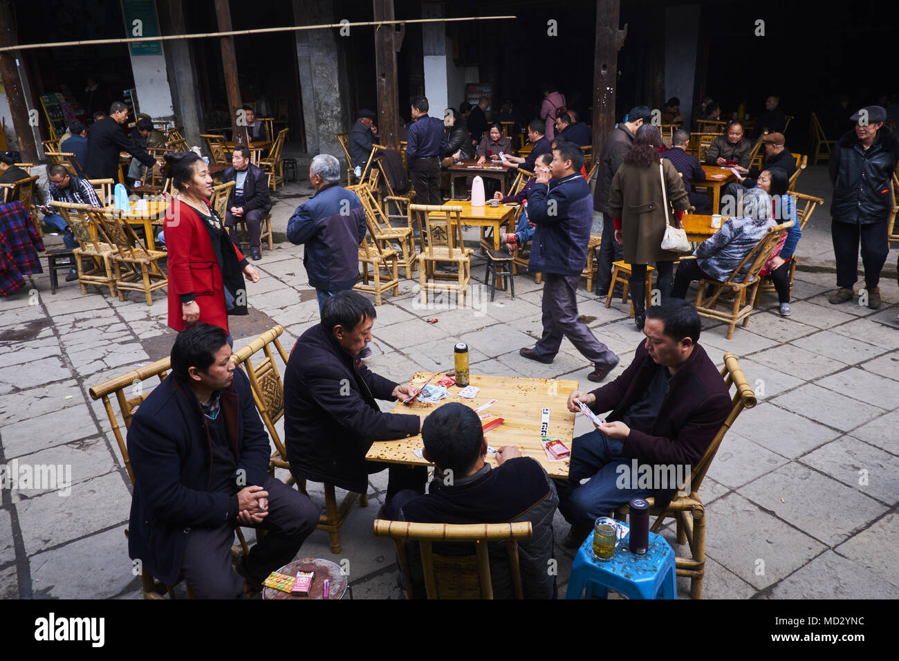 China, Sichuan province, ancient town around Chengdu, old tea house ...