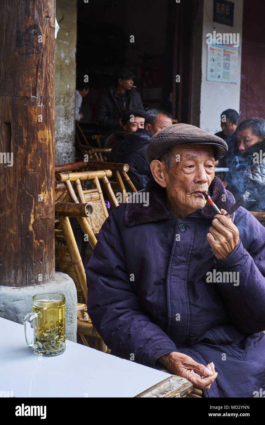 China, Sichuan province, ancient town around Chengdu, old tea house ...