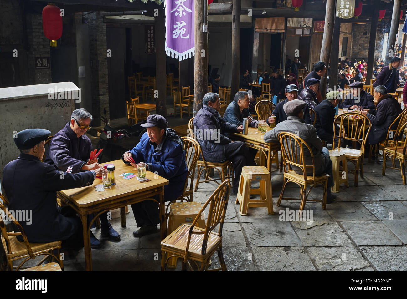 China, Sichuan province, ancient town around Chengdu, old tea house ...