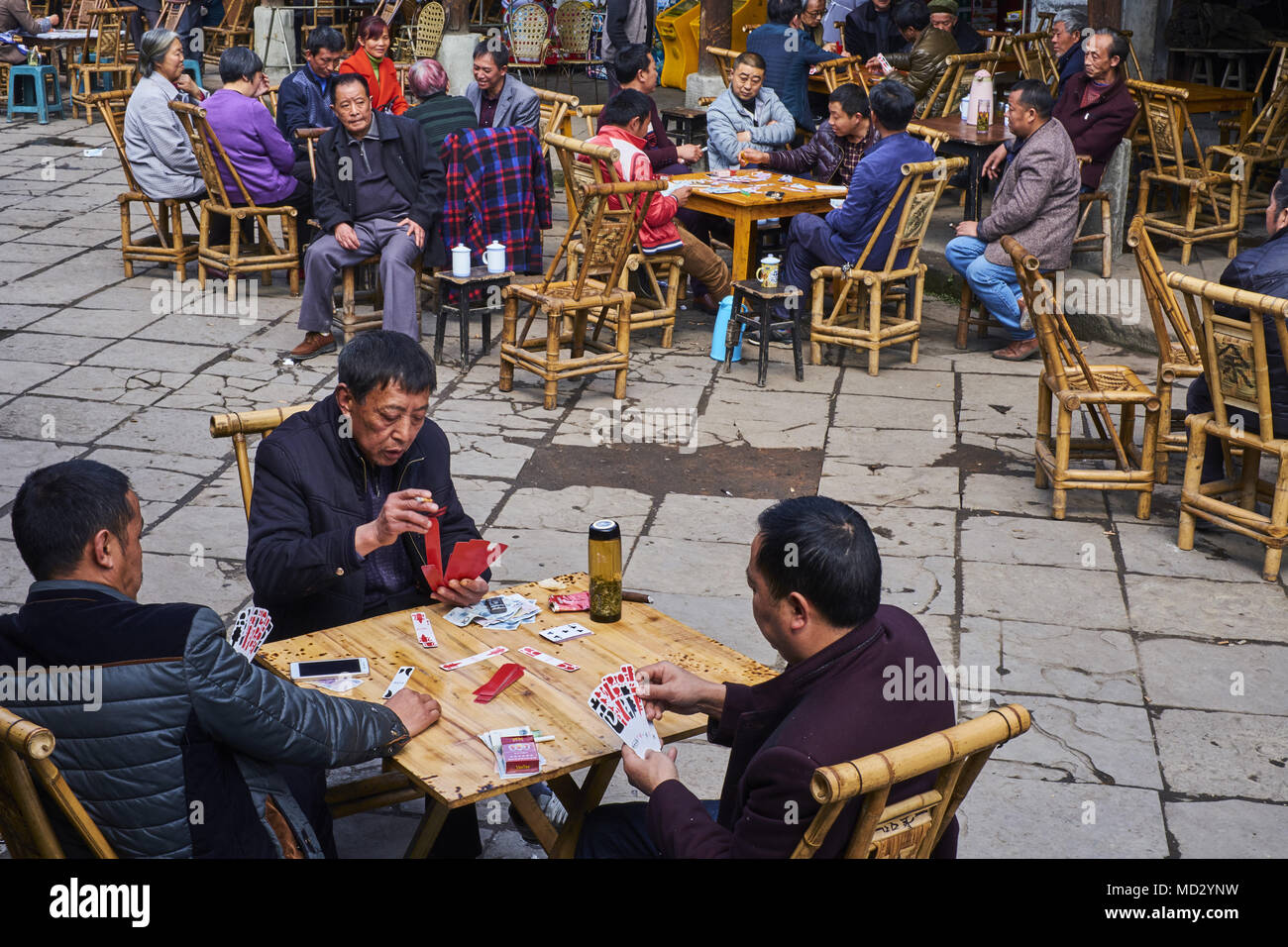China, Sichuan province, ancient town around Chengdu, old tea house ...