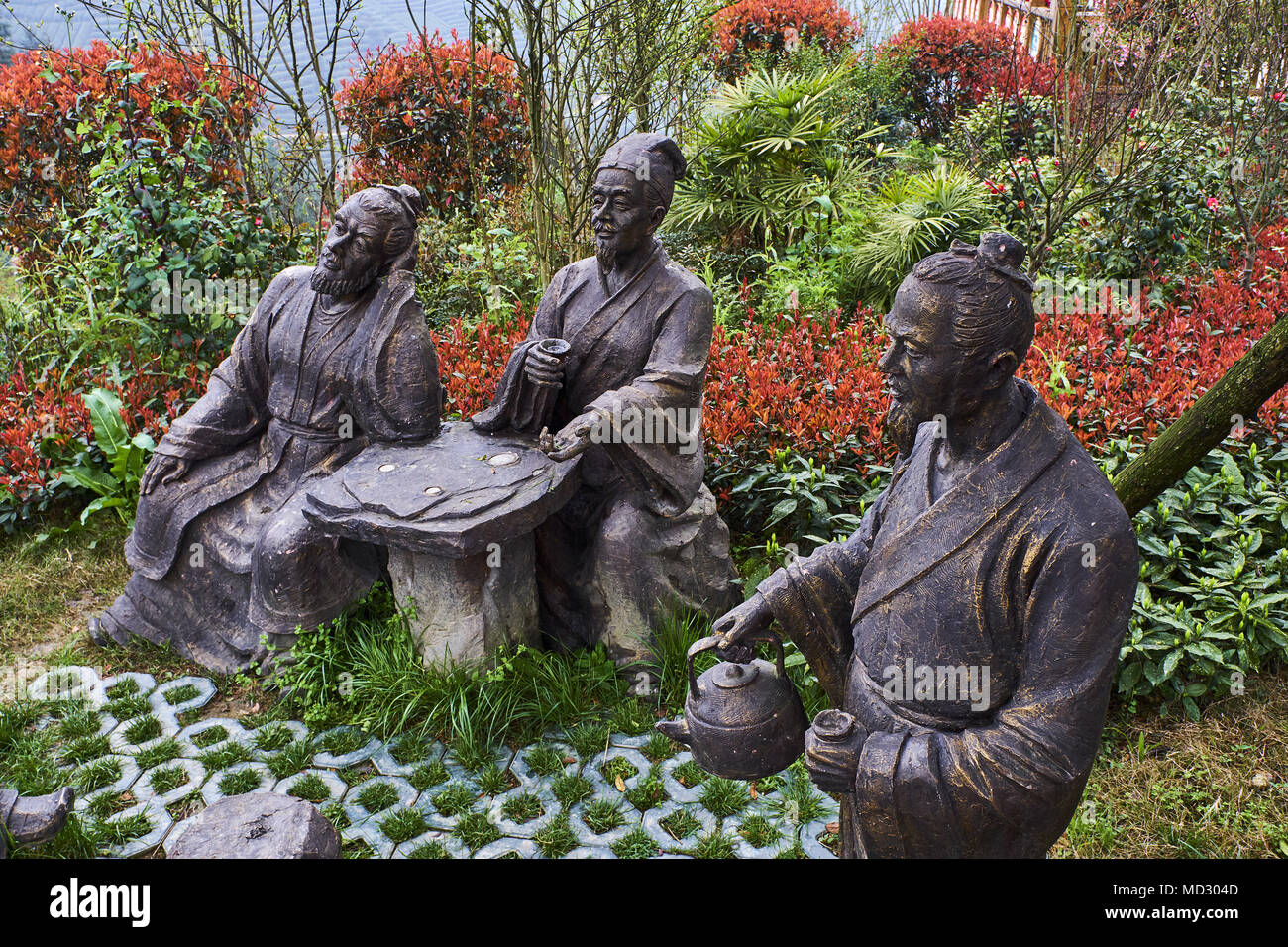 China, Sichuan province, Mingshan, statue of Wu Lizhen, tea garden ...