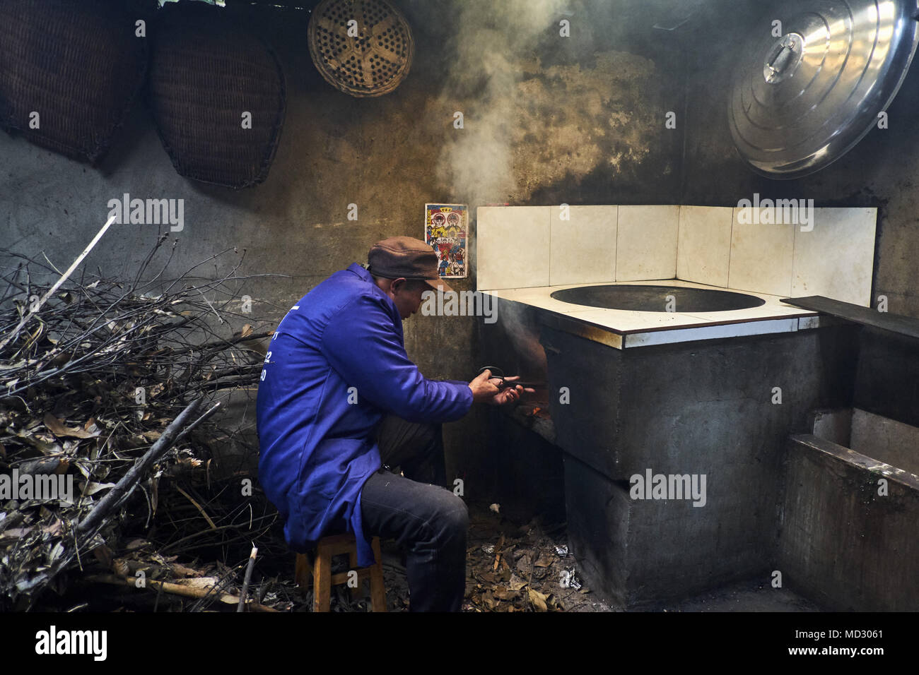 China, Sichuan province, Mingshan, tea factory, drying tea leaves Stock ...