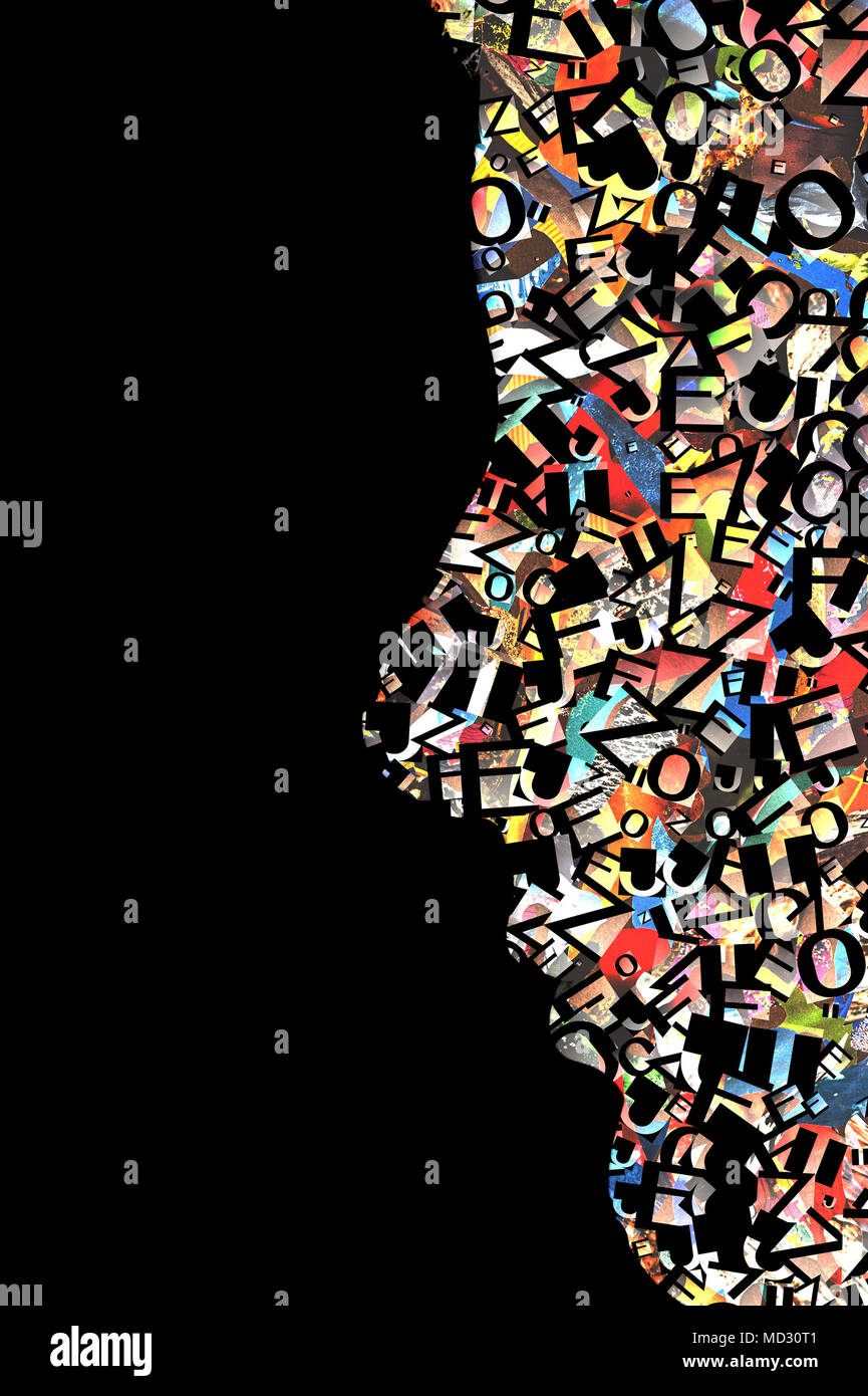 profile of a boy face made from colorful letters Stock Photo - Alamy