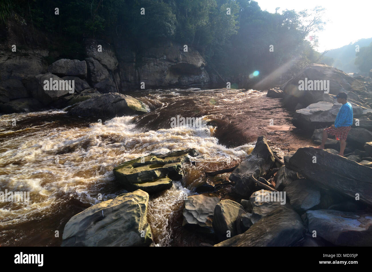 scenery of Dayak tribe and life close to the river in Borneo, Indonesia ...