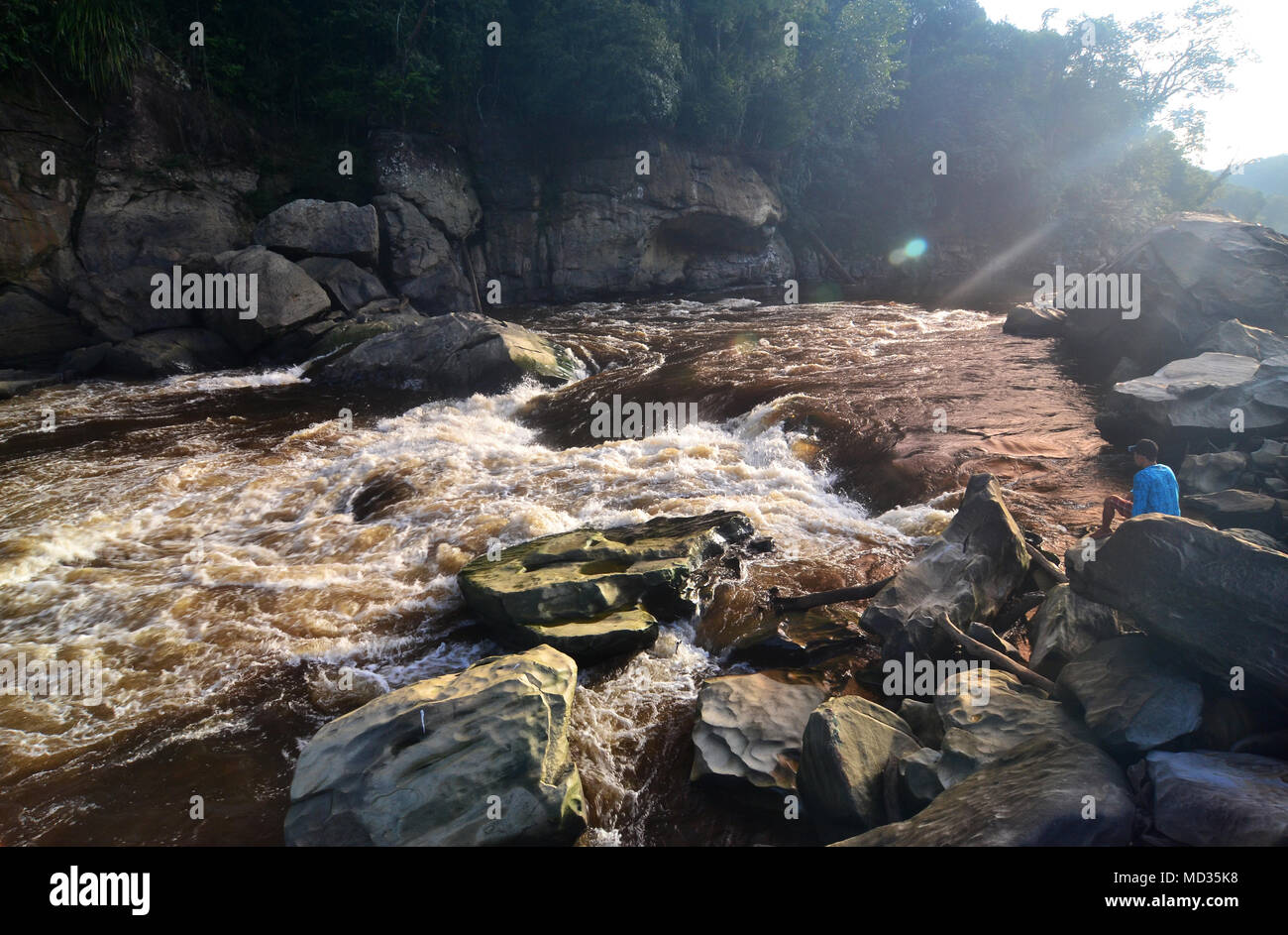 scenery of Dayak tribe and life close to the river in Borneo, Indonesia ...