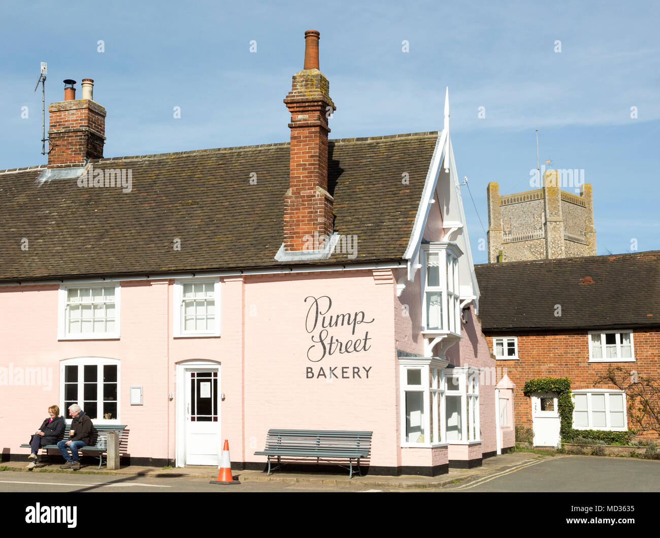 People sitting outside on sunny winter day Pump Street bakery, Orford ...