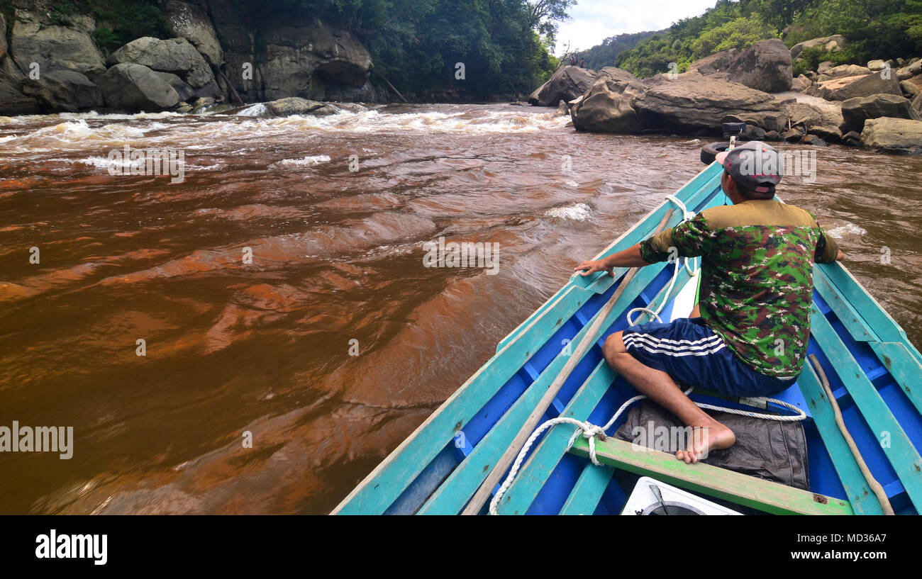 scenery of Dayak tribe and life close to the river in Borneo, Indonesia ...