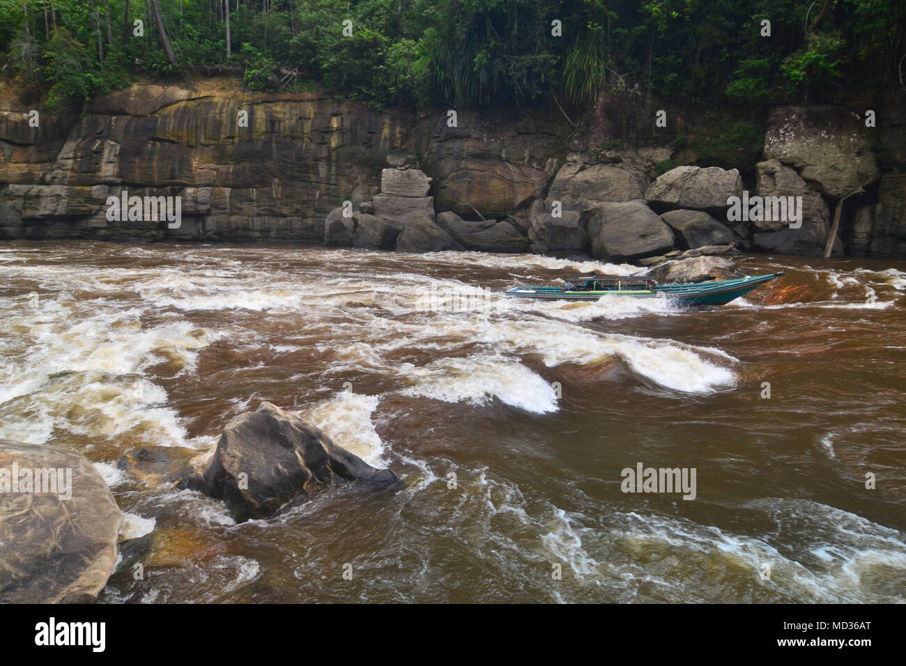 scenery of Dayak tribe and life close to the river in Borneo, Indonesia ...