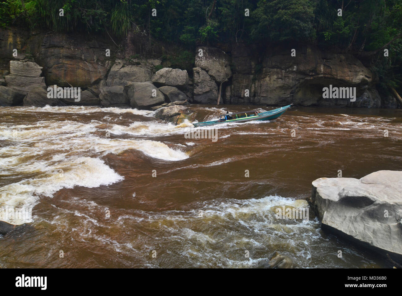 scenery of Dayak tribe and life close to the river in Borneo, Indonesia ...