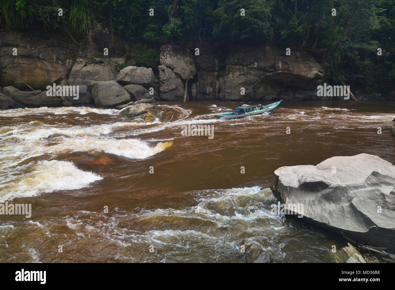 scenery of Dayak tribe and life close to the river in Borneo, Indonesia ...