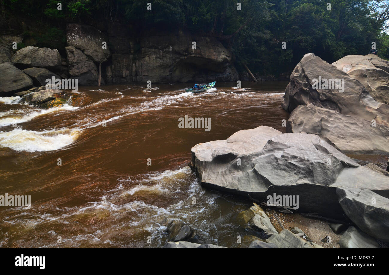 scenery of Dayak tribe and life close to the river in Borneo, Indonesia ...