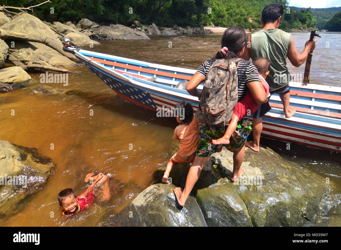 scenery of Dayak tribe and life close to the river in Borneo, Indonesia ...