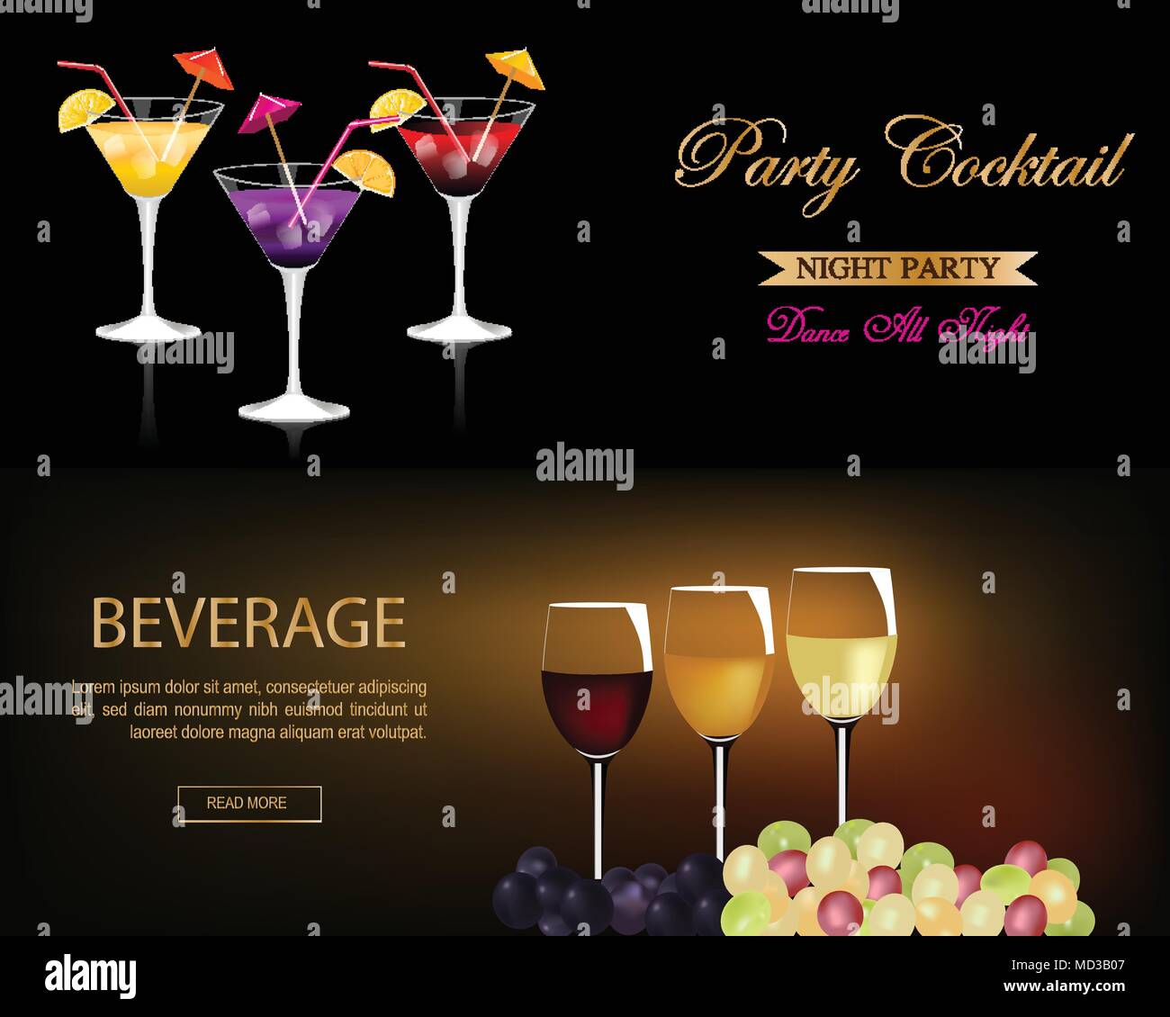 Banner set for restaurant with wine glass, branch of grape and Party ...