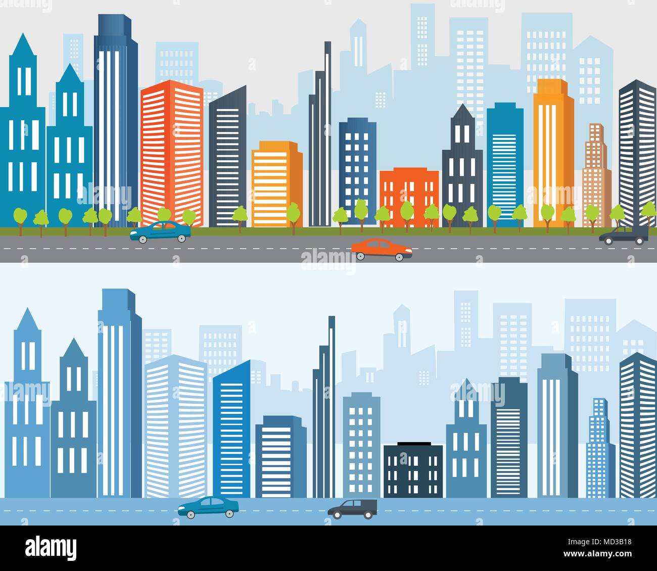 Flat designed banners, Big city life, Urban landscape.City urban design ...