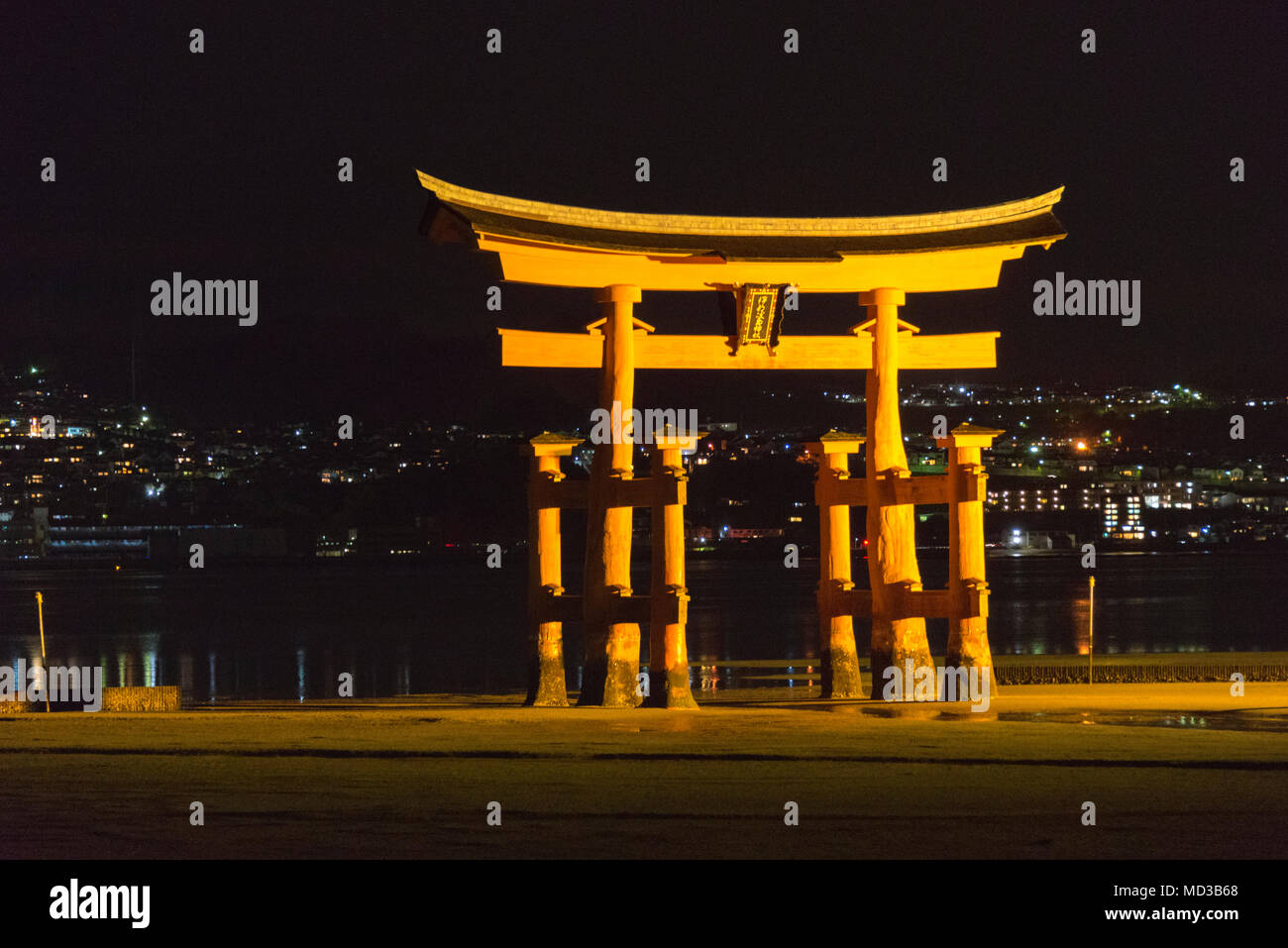 Torii Gate floodlit, Miyajima Island, Hiroshima, Japan Stock Photo - Alamy