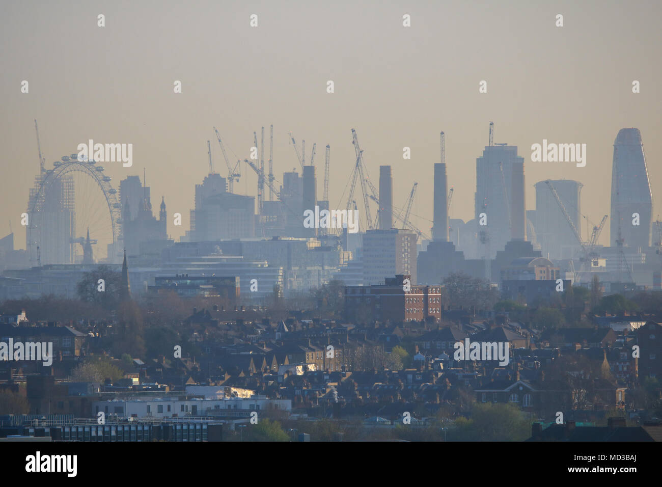 London UK. 18th April 2018. UK Weather: London Skyline seen from ...