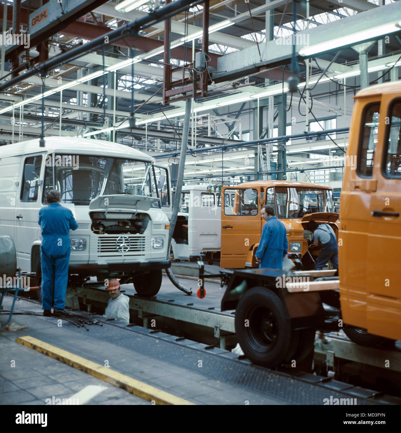 Assembly of trucks at the Mercedes-Benz plant in Dusseldorf ...