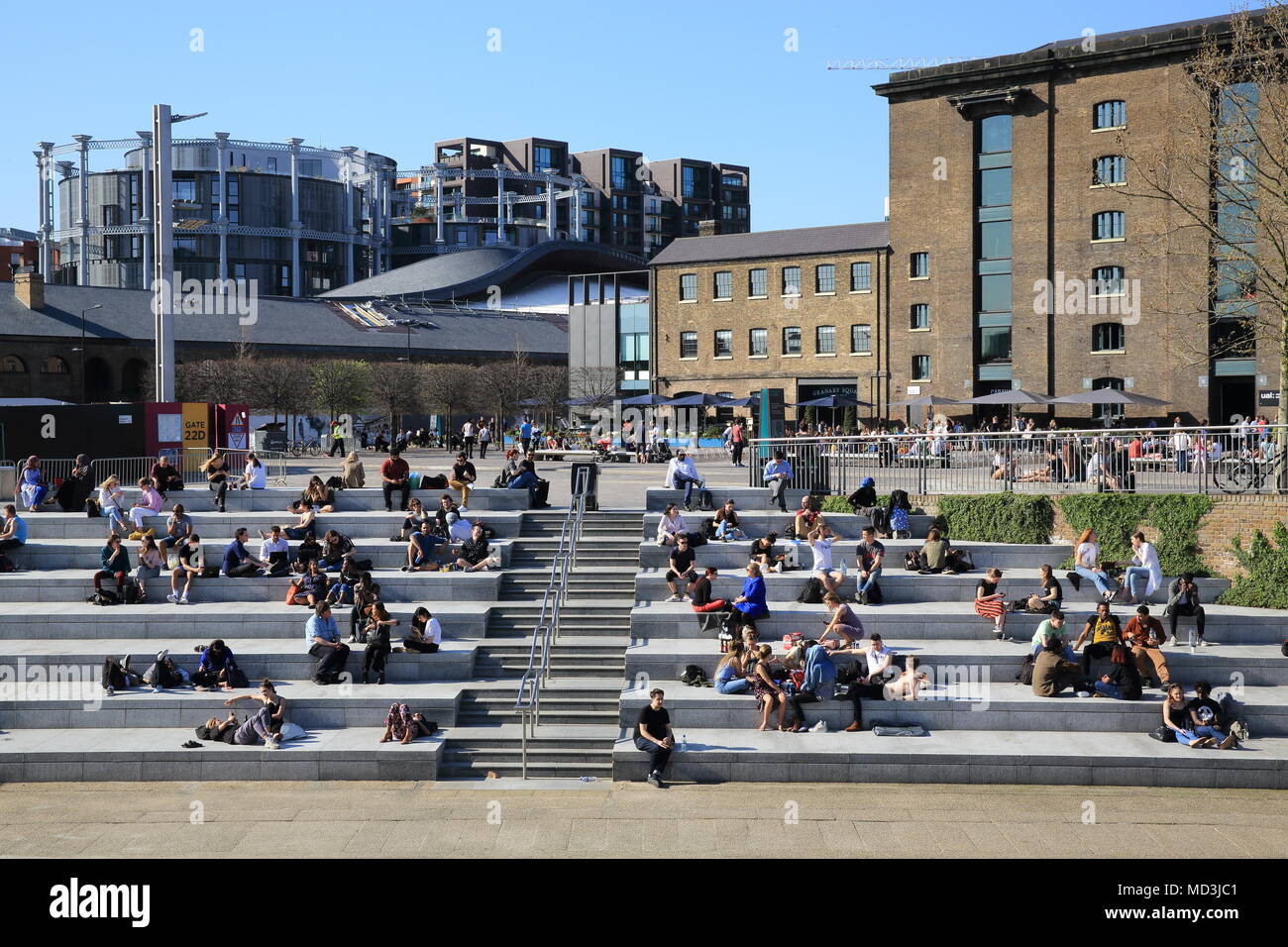 Sitting on the steps by Granary Square and leading down to Regents ...