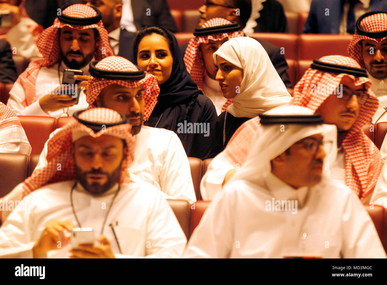 Riyadh, Saudi Arabia. 18th Apr, 2018. Saudi moviegoers wait for the ...