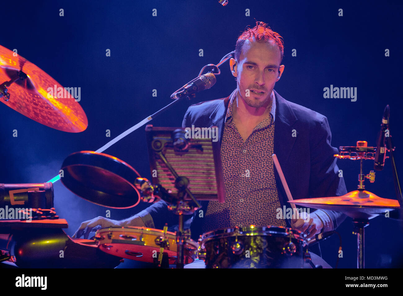 Madison, Wisconsin, USA. 12th Apr, 2018. JANO RIX of The Wood Brothers ...