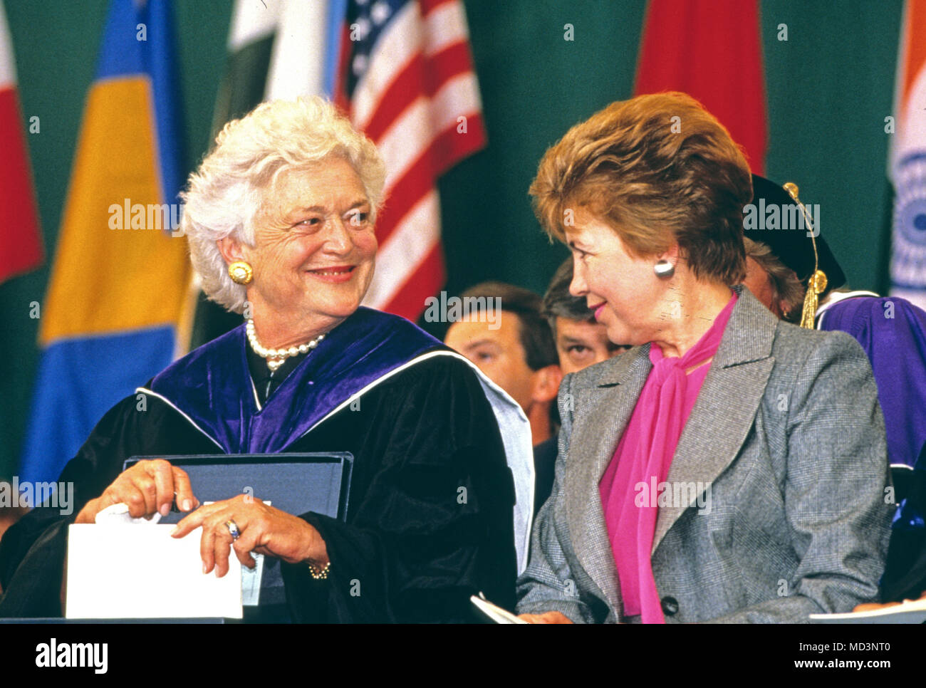 First lady Barbara Bush, left, and Raisa Gorbachev, wife of President ...