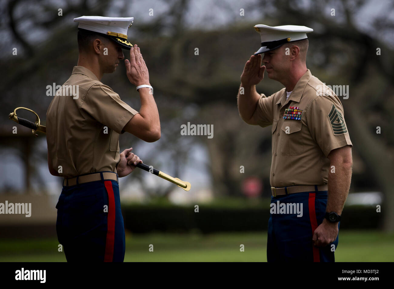 U.S. Marine Corps Sgt.Maj. Mark Shawhan, on-coming sergeant major, 3rd ...