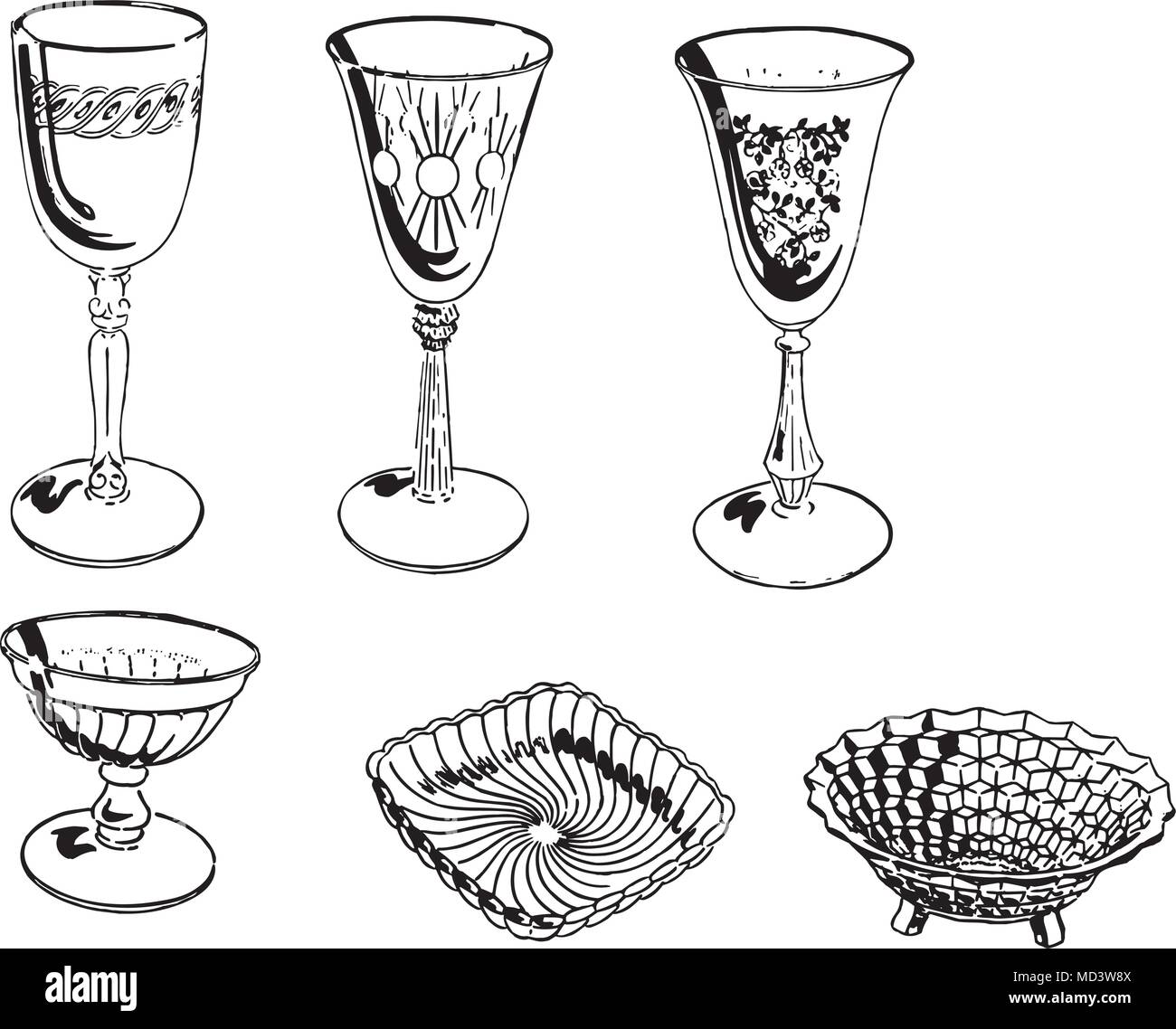 Assorted Glassware - Retro Clipart Illustration Stock Vector Image ...