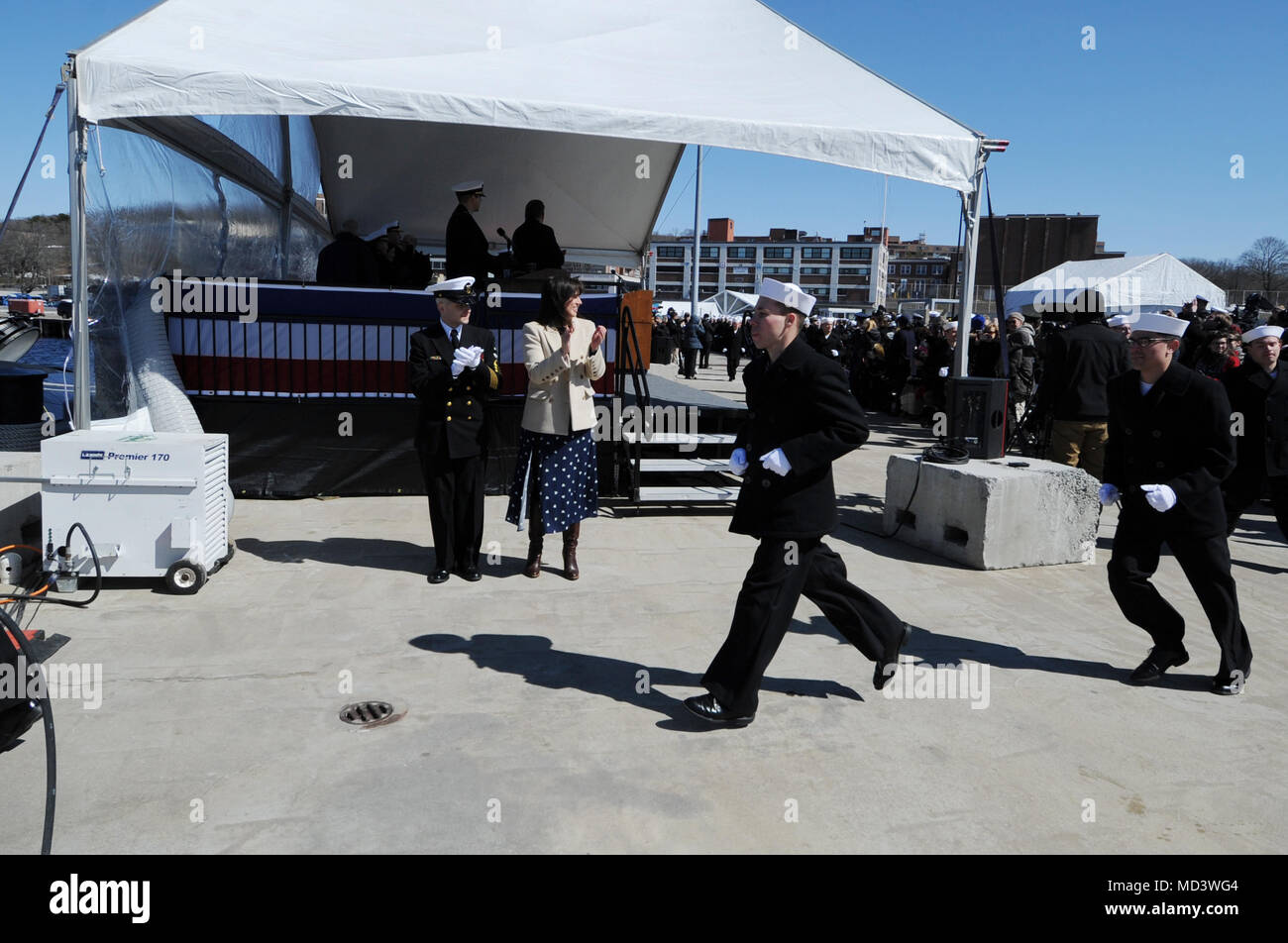 GROTON, Conn. (Mar. 17, 2018) Ship's sponsor Ms. Annie Mabus and ...