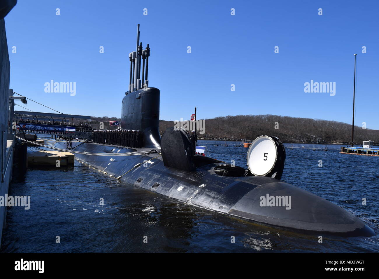 GROTON, Conn. (Mar. 17 2018) The crew of USS Colorado (SSN 788) mans ...