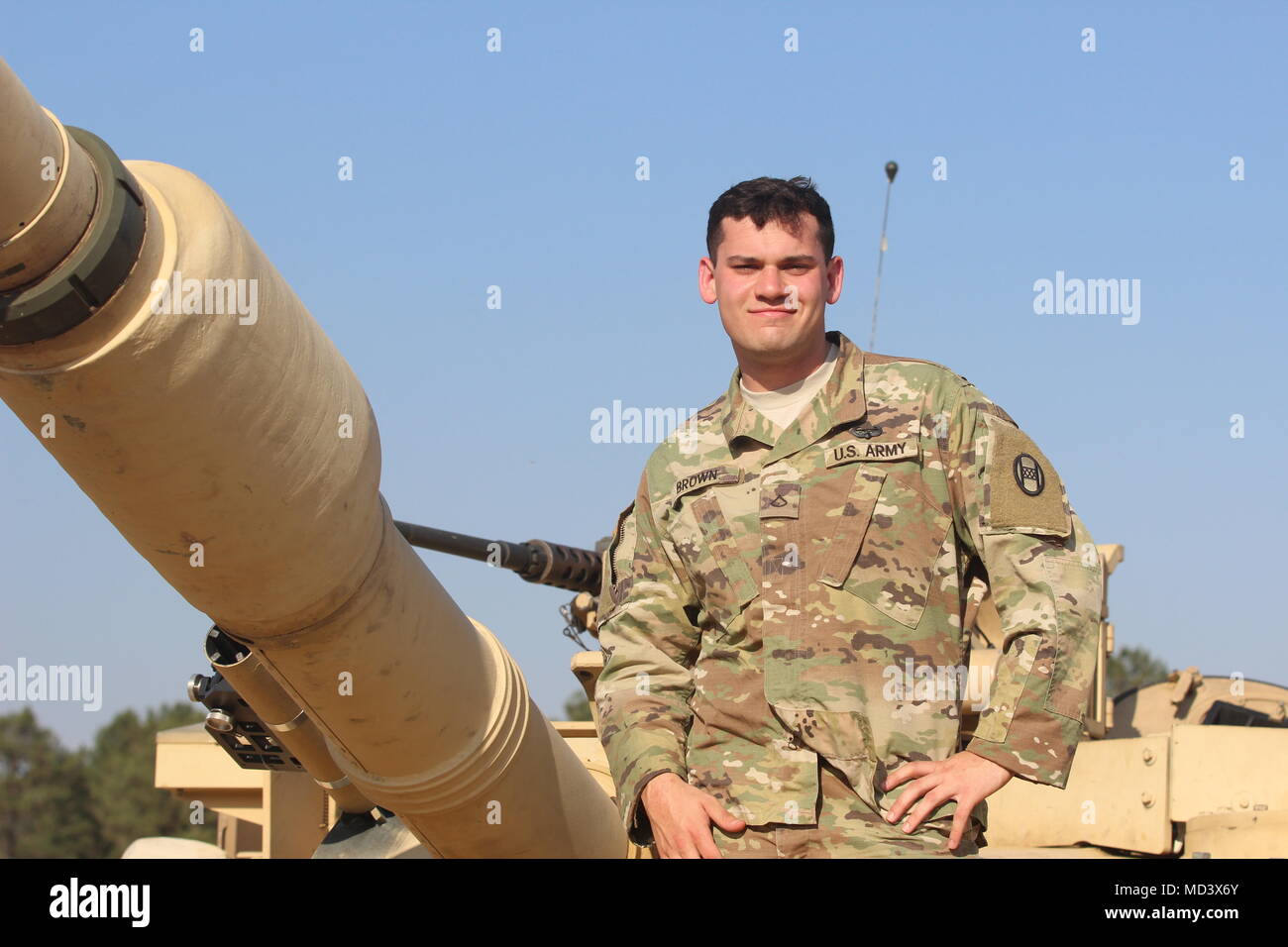 Pfc. Trystan Brown, driver of a M1A1 Abrams tank for A Company, 4-118th ...