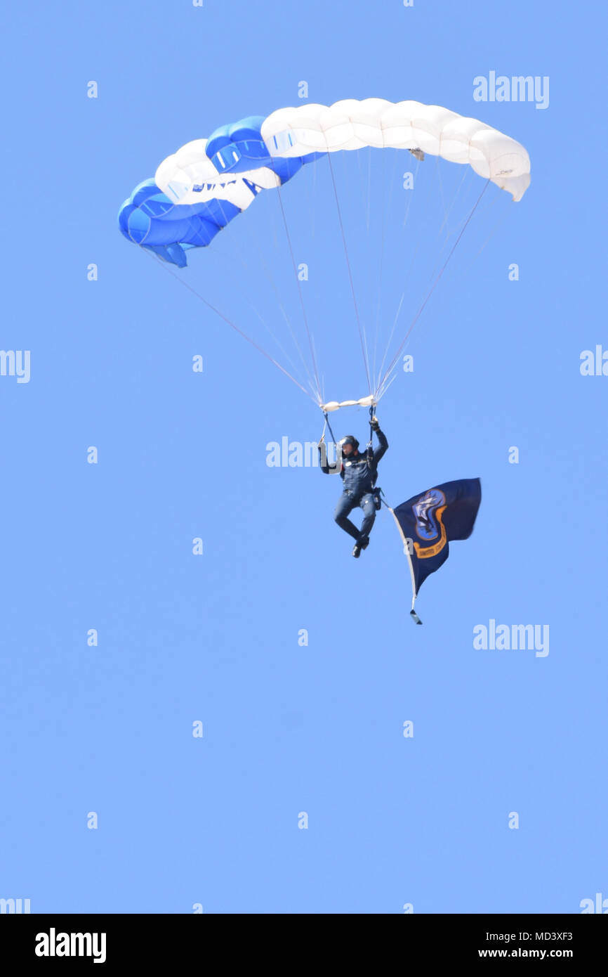 The U.S. Air Force Academy “Wings of Blue” parachute team demonstrate ...