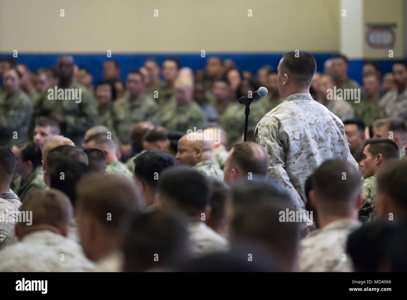 Defense Secretary James N. Mattis speaks to service members during a ...