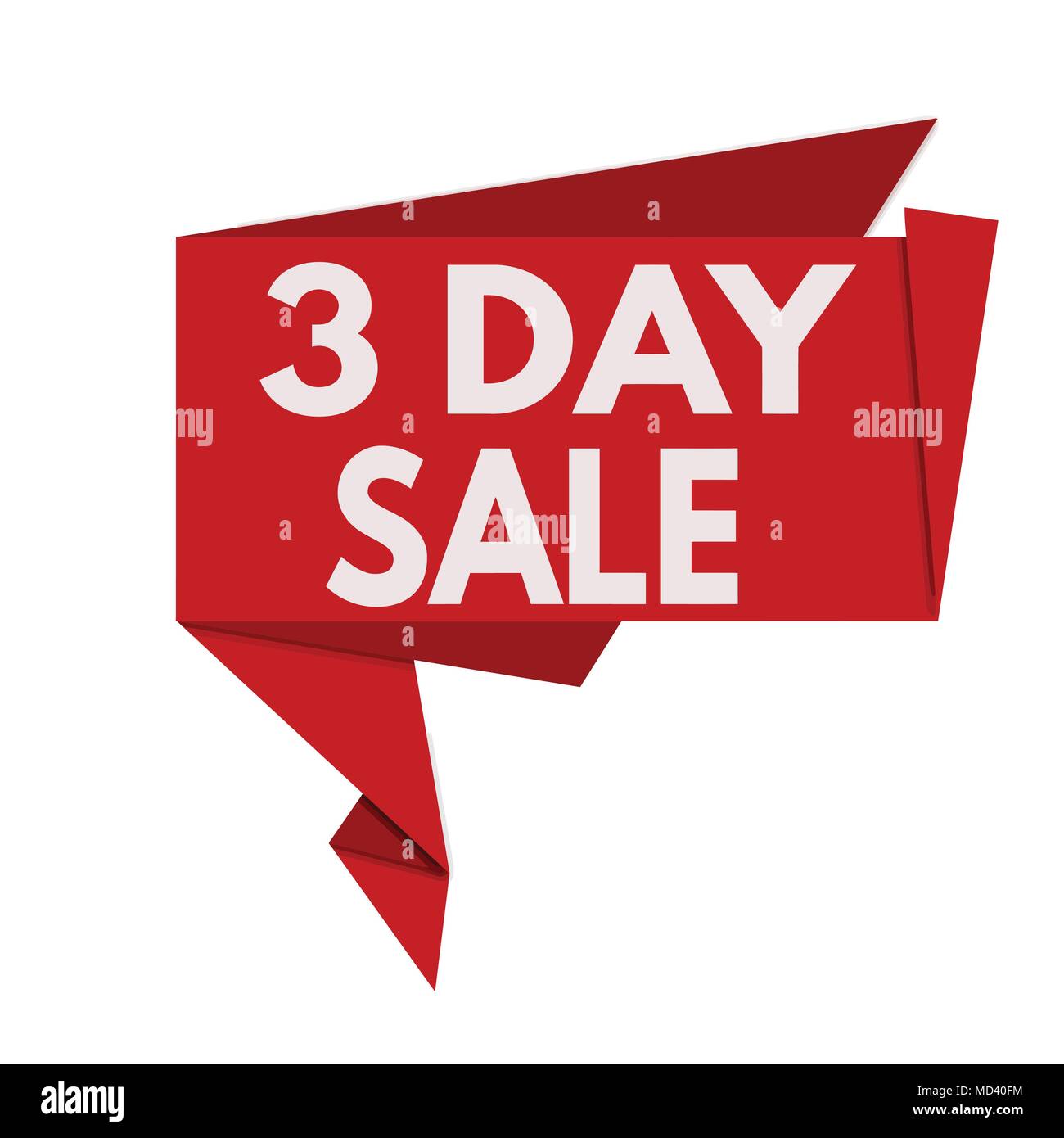 3 day sale red origami speech bubble on white background, vector ...