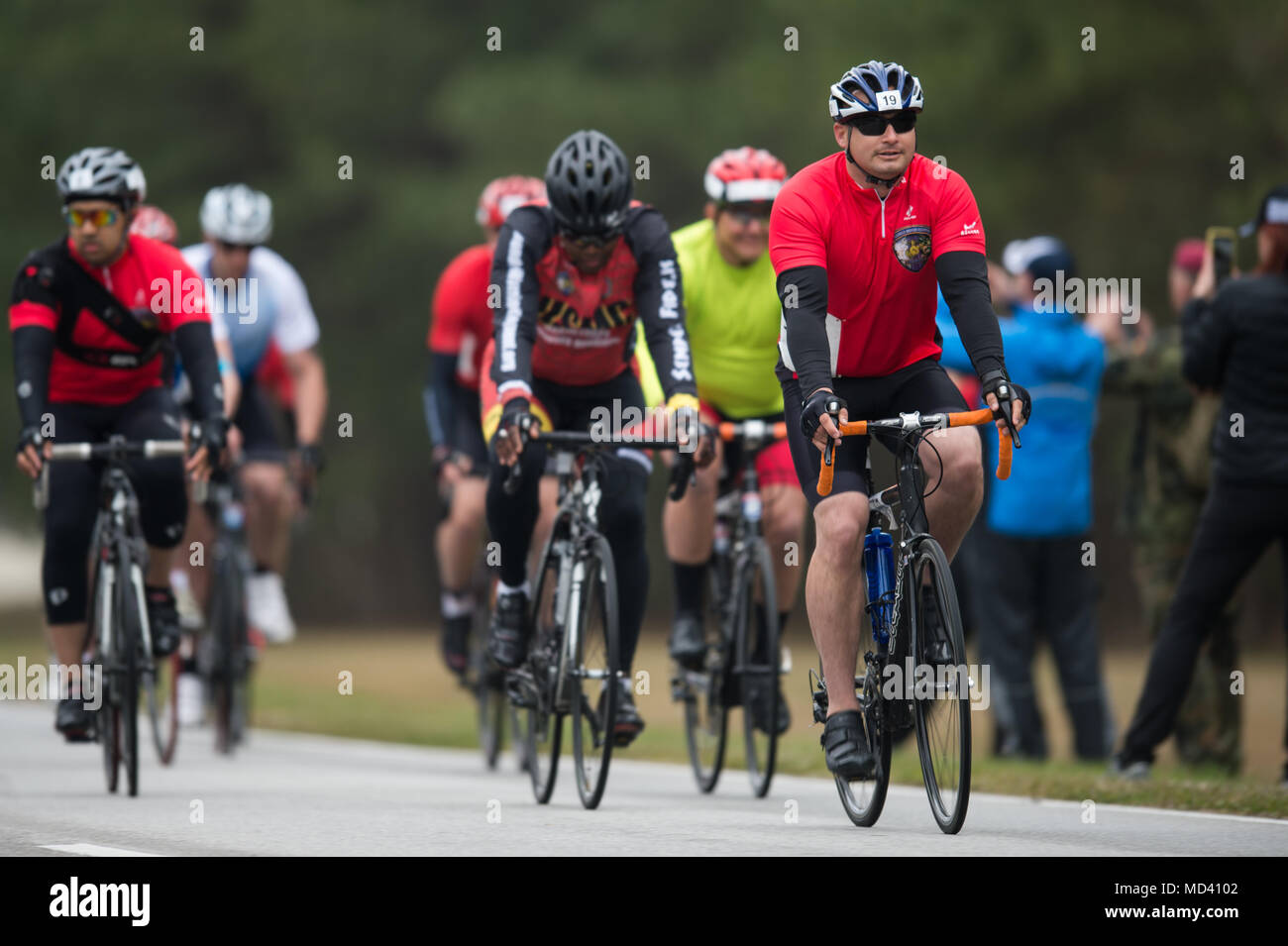 A U.S. Marine gets out in front during the start of the 2018 Marine ...