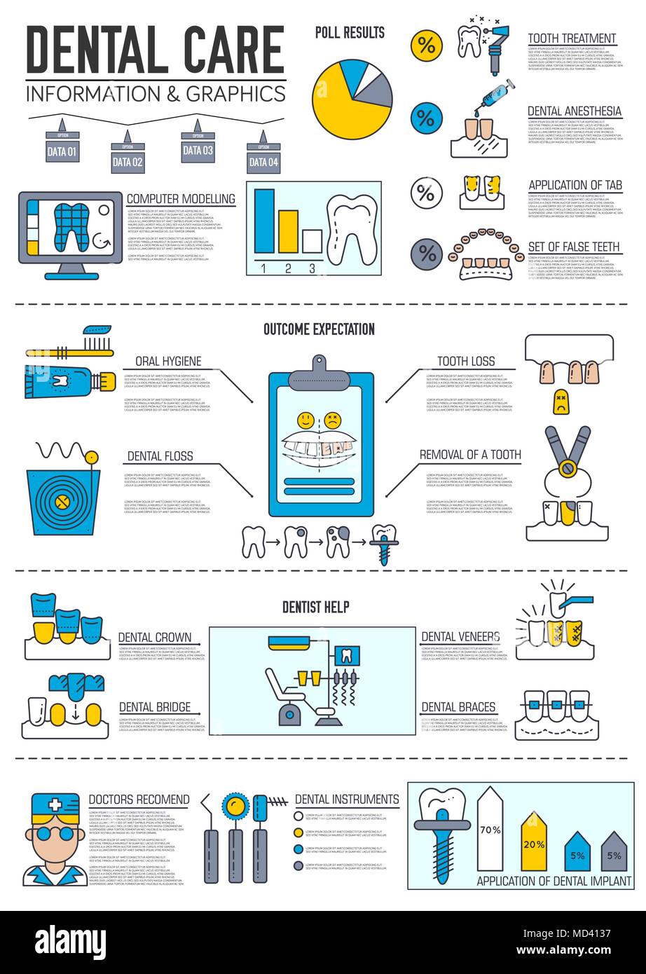 Thin line dentist clinic concept layout infographic. Flat outline dent ...