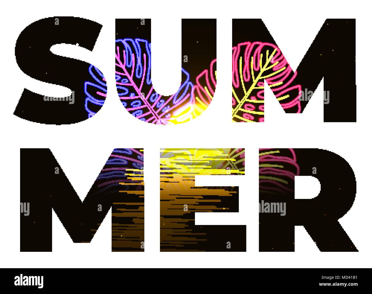 Summer beach sunset neon poster. Summertime nightlife background Stock ...