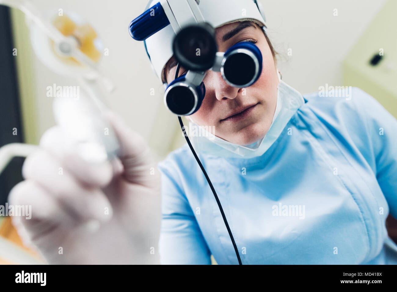 Dentist examining patient, personal perspective Stock Photo - Alamy