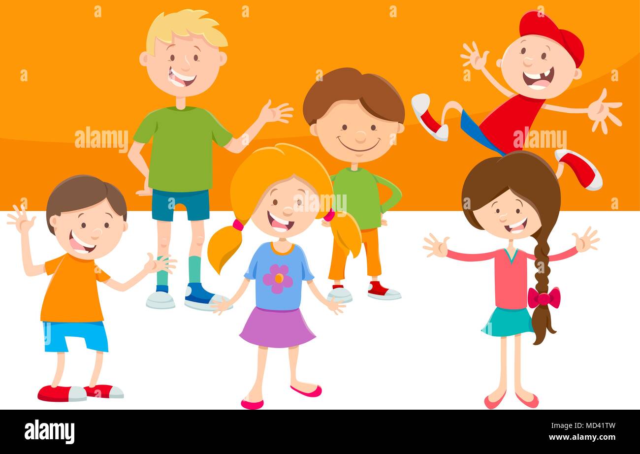 Cartoon Illustration of Elementary Age Children Characters Set Stock ...