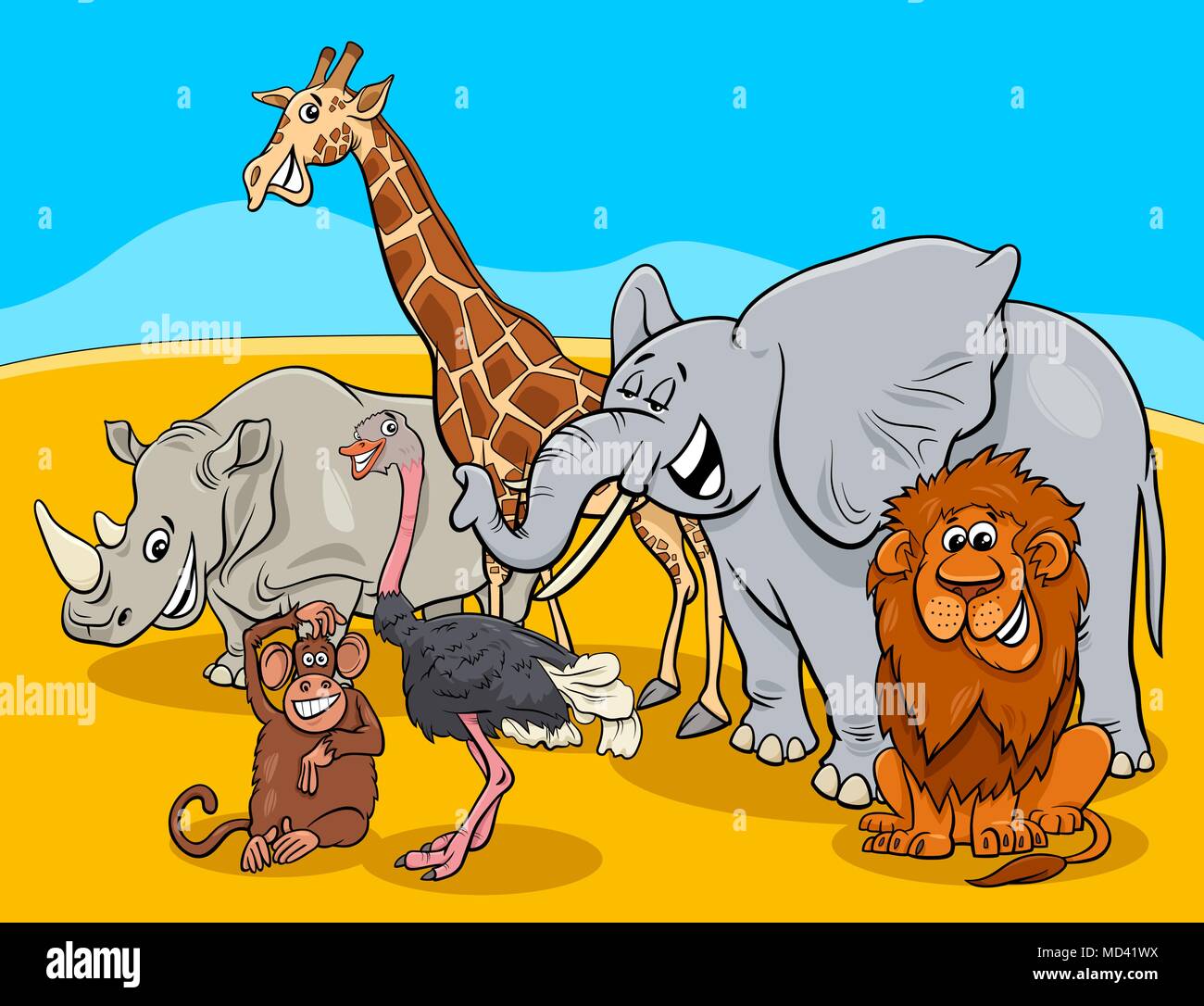 Cartoon Illustration of Wild Safari Animal Characters Group Stock ...