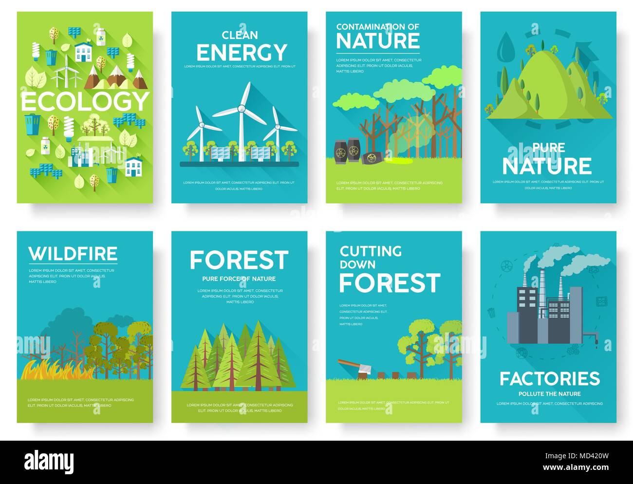 Ecology information cards set. Ecological template of flyear, magazines ...