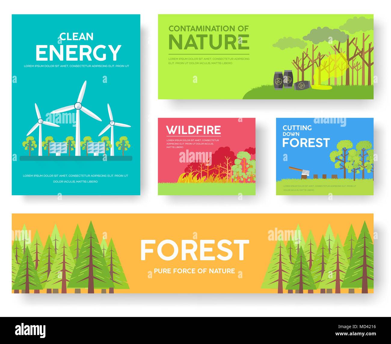 Ecology information cards set. Ecological template of flyear, magazines ...