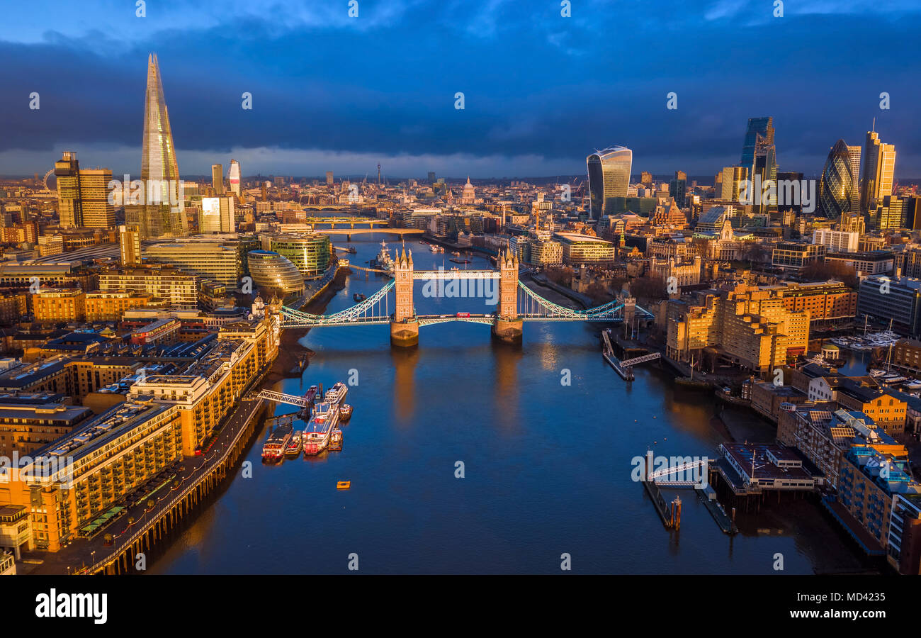 London, England - Aerial skyline view of London including iconic Tower ...