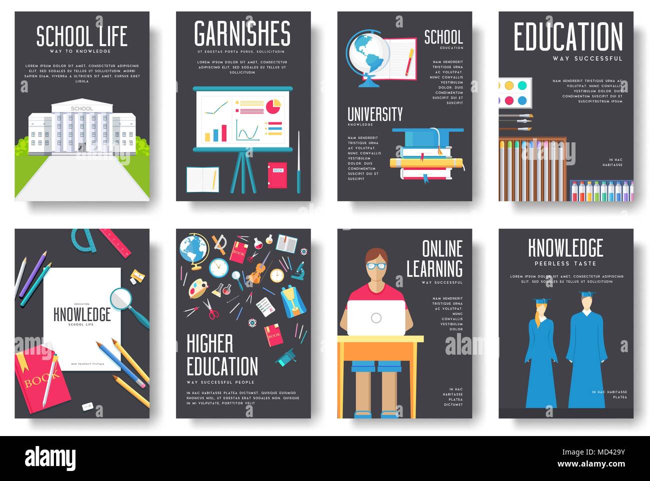 Back to school information cards set. Student template of flyear ...