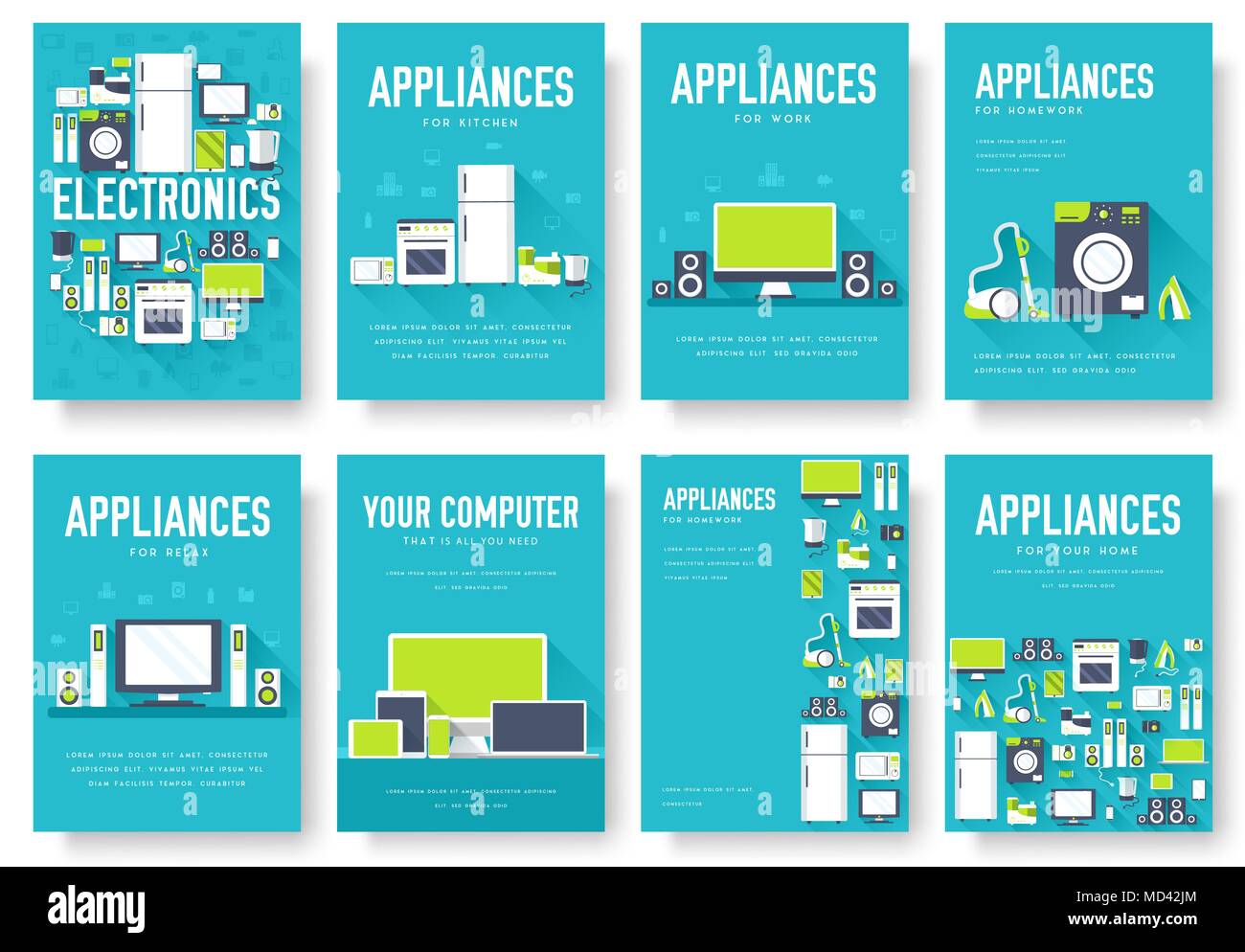 Home appliances cards set. Electronics template of flyear, magazines ...