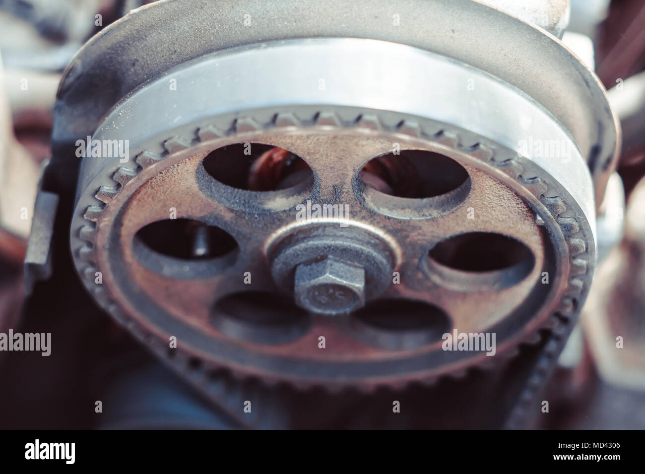 timing belt on an old car close up Stock Photo - Alamy