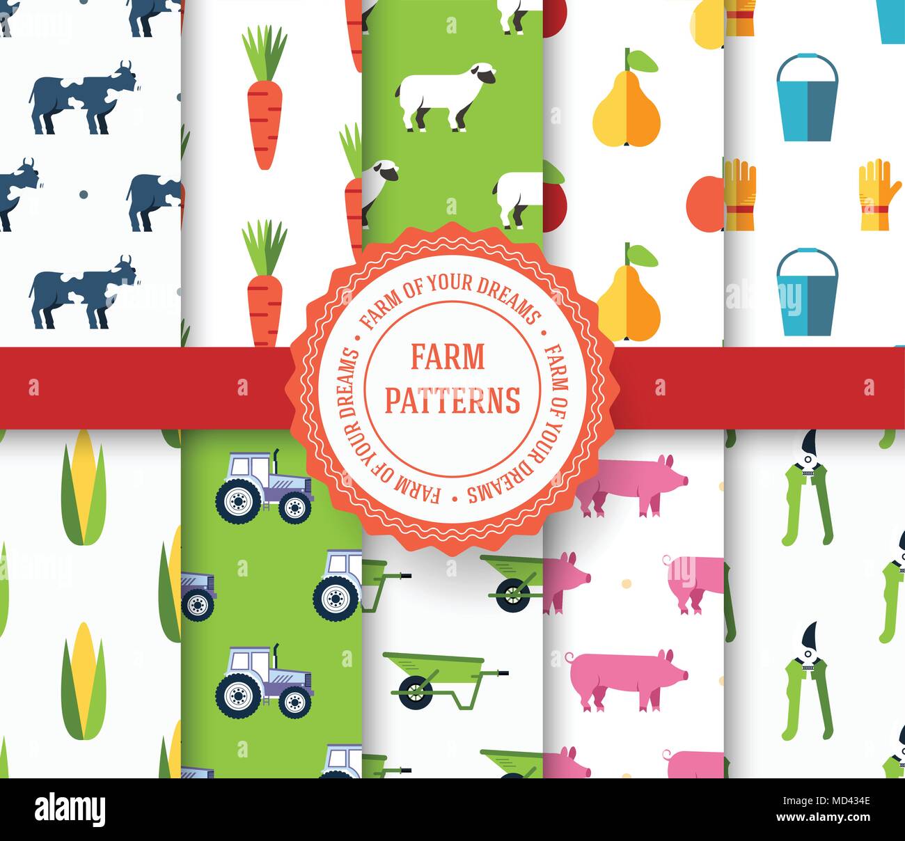 collection set of agricultural seamless pattern. Farm, instrument ...